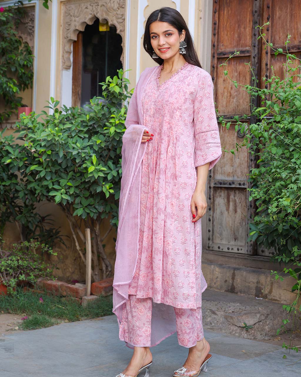PINK COTTON HANDBLOCK SUIT WITH KOTA DUPATTA – Gulabi Dori