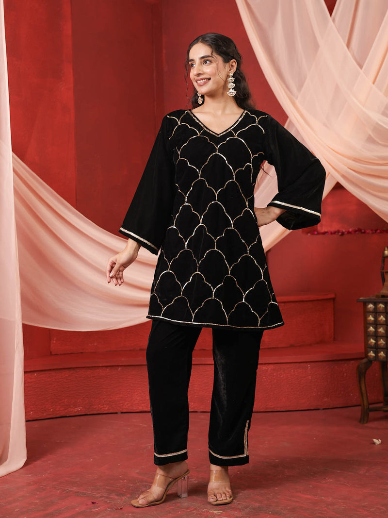 MIDNIGHT BLACK VELVET CO-ORD SET – Gulabi Dori