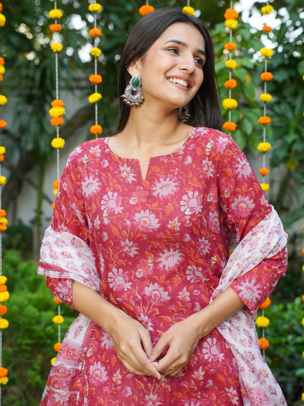 RED KOTA DORIA SUIT SET WITH HANDBLOCK AND GOTTA WORK – Gulabi Dori